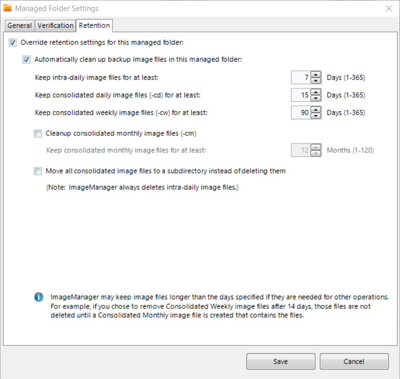 Consolidating space without starting a new backup set.
